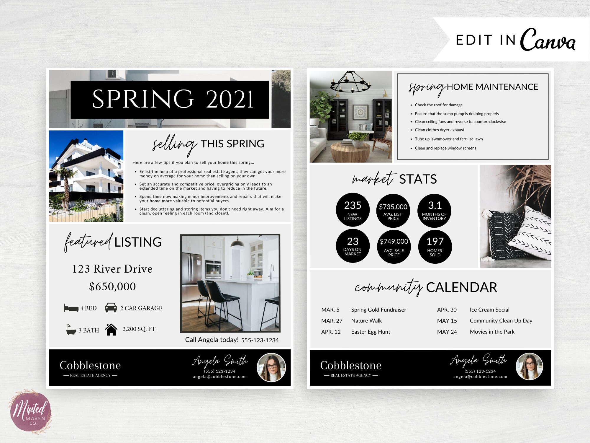 Modern Real Estate Spring Newsletter Template Design Real | Etsy