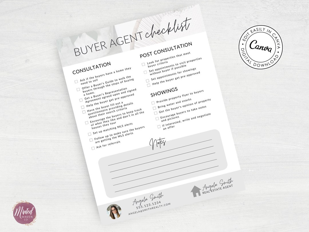 Real Estate Buyer Agent Checklist Template (digital Download) - Etsy
