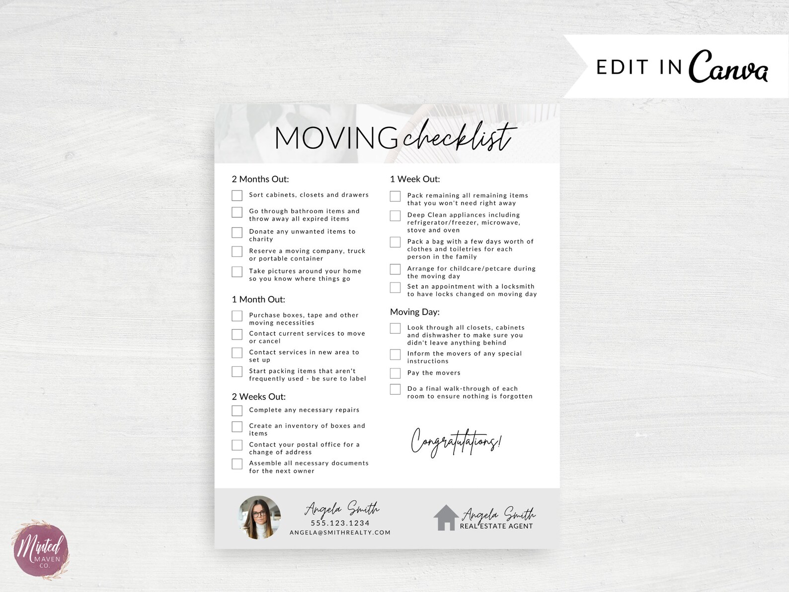 Real Estate Moving Checklist Template: Realtor Marketing (digital ...