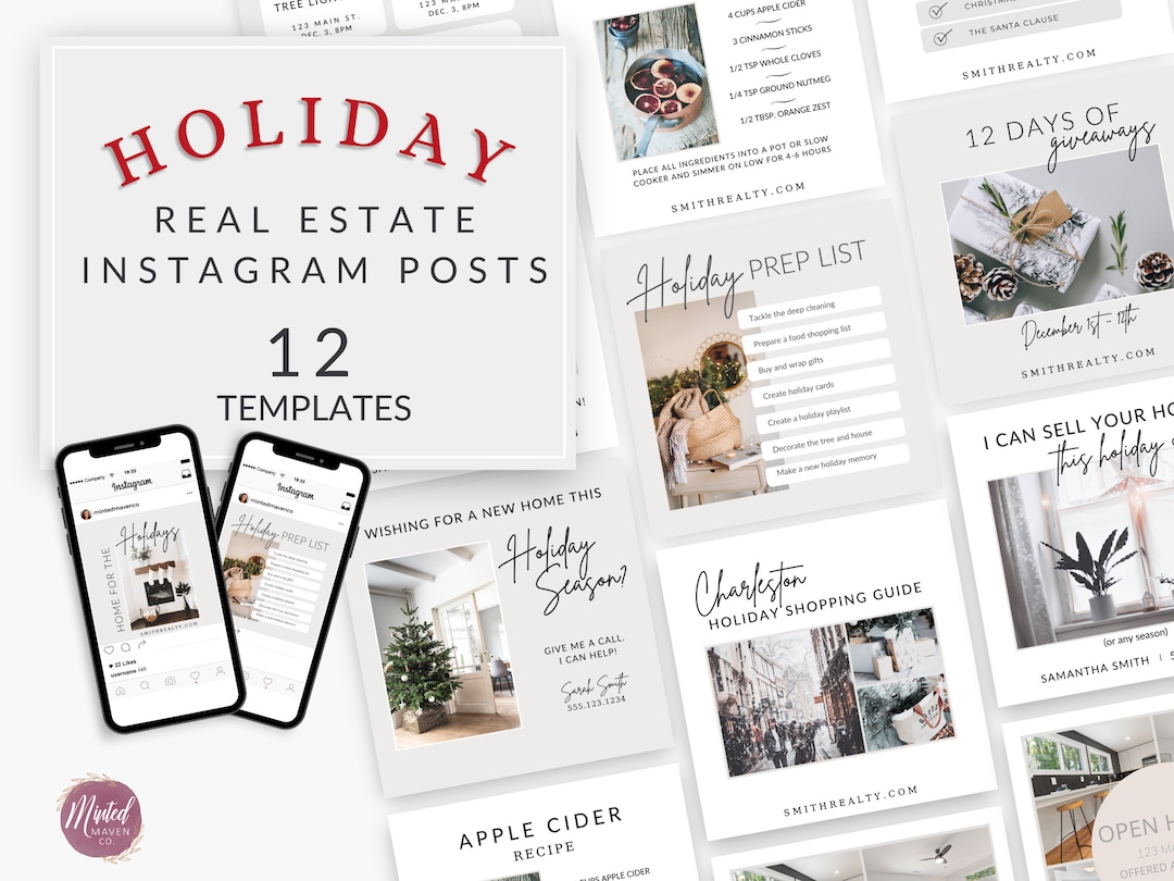 Realtor Holiday Social Media Posts, Real Estate Holiday Templates ...