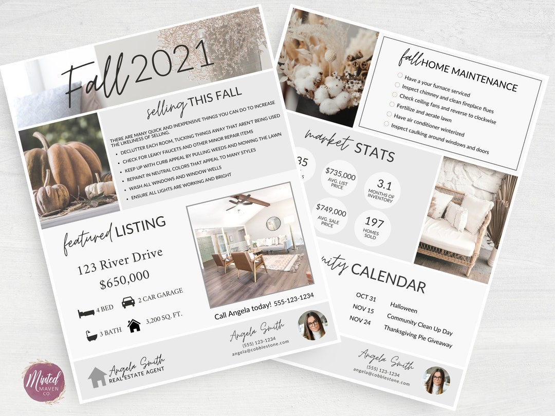 Modern Real Estate Fall Newsletter Template Design, Real Estate Flyer ...