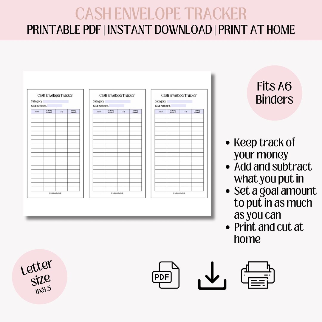 Cash Envelope Tracker: Printable Savings & Spending (PDF) - Etsy