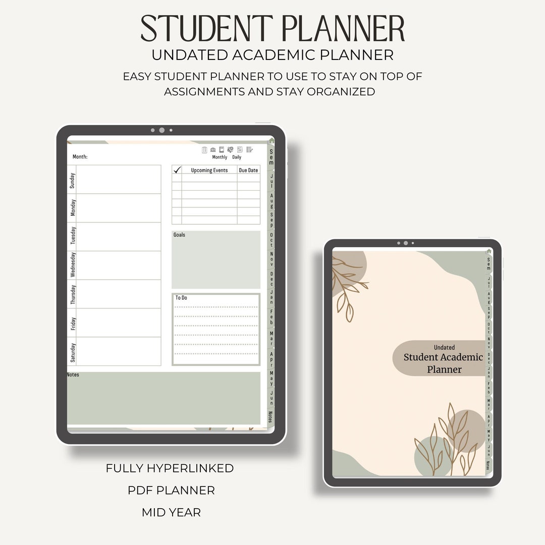 Student Digital Planner Mid-year, iPad Planner for Student, Undated ...