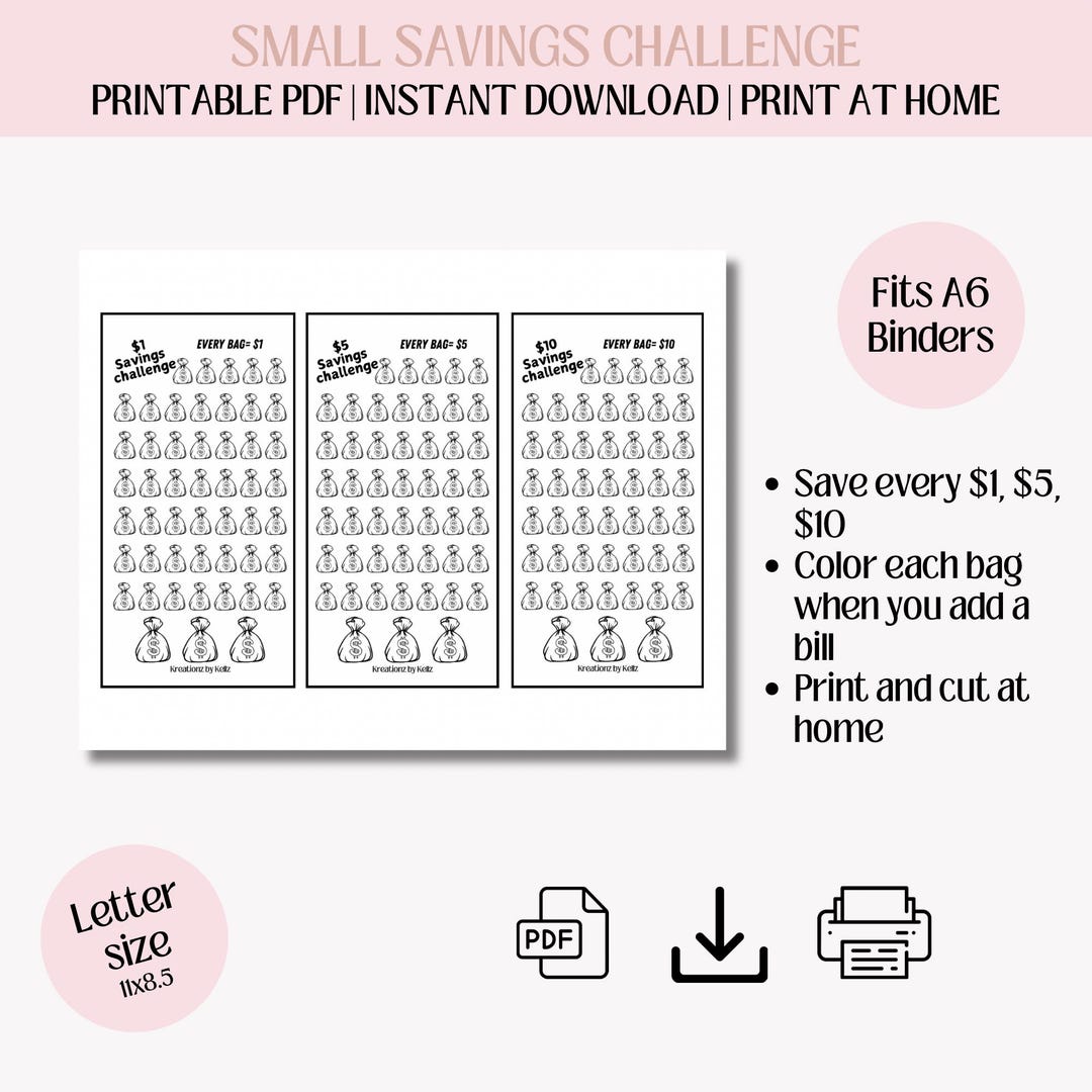 Small Savings Challenge, Mini Savings Challenge, A6 Savings Inserts ...