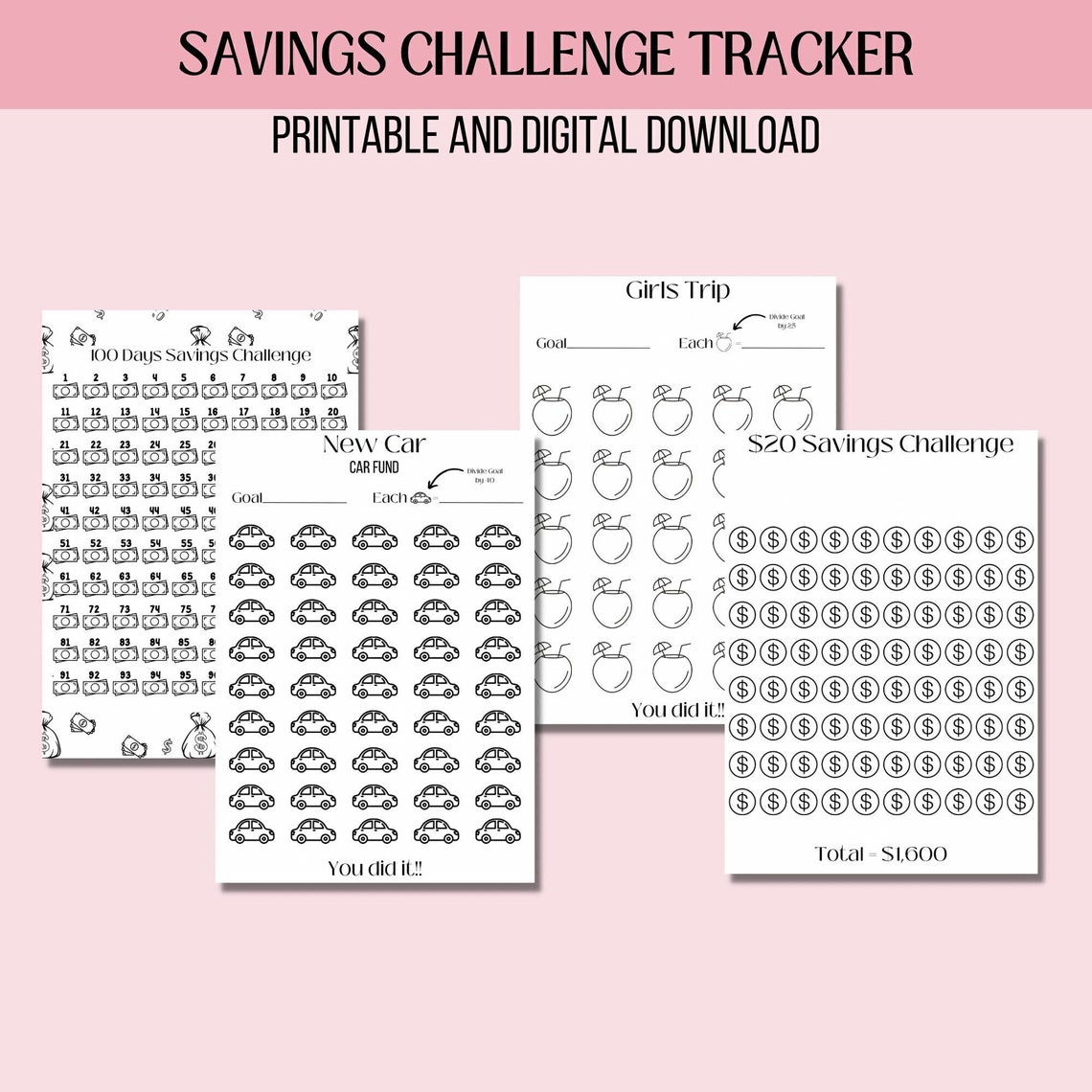 Savings Challenge Printables, Savings Tracker, Laminated Savings ...