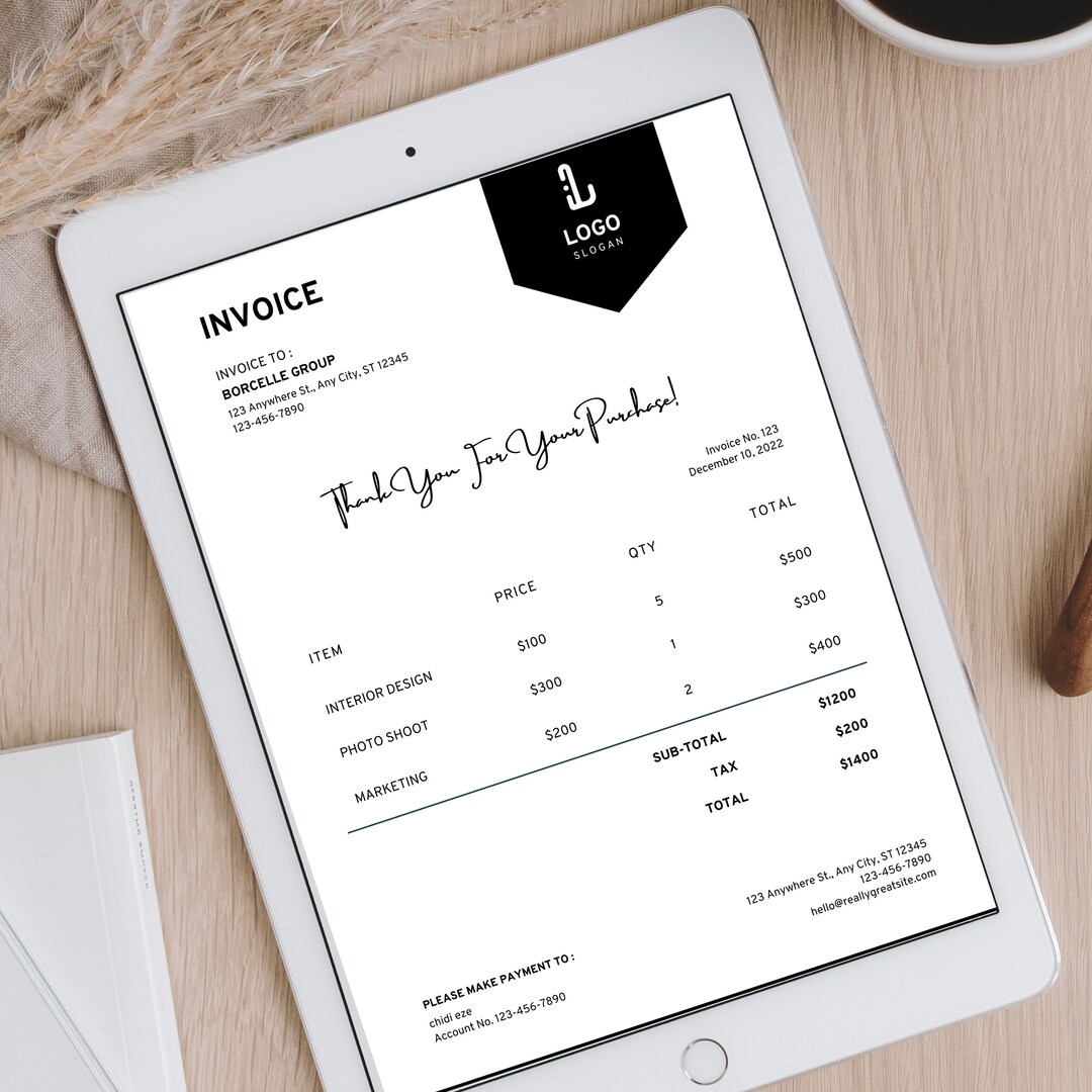 Custom Business INVOICE Template - Modern Printable Invoice - Etsy