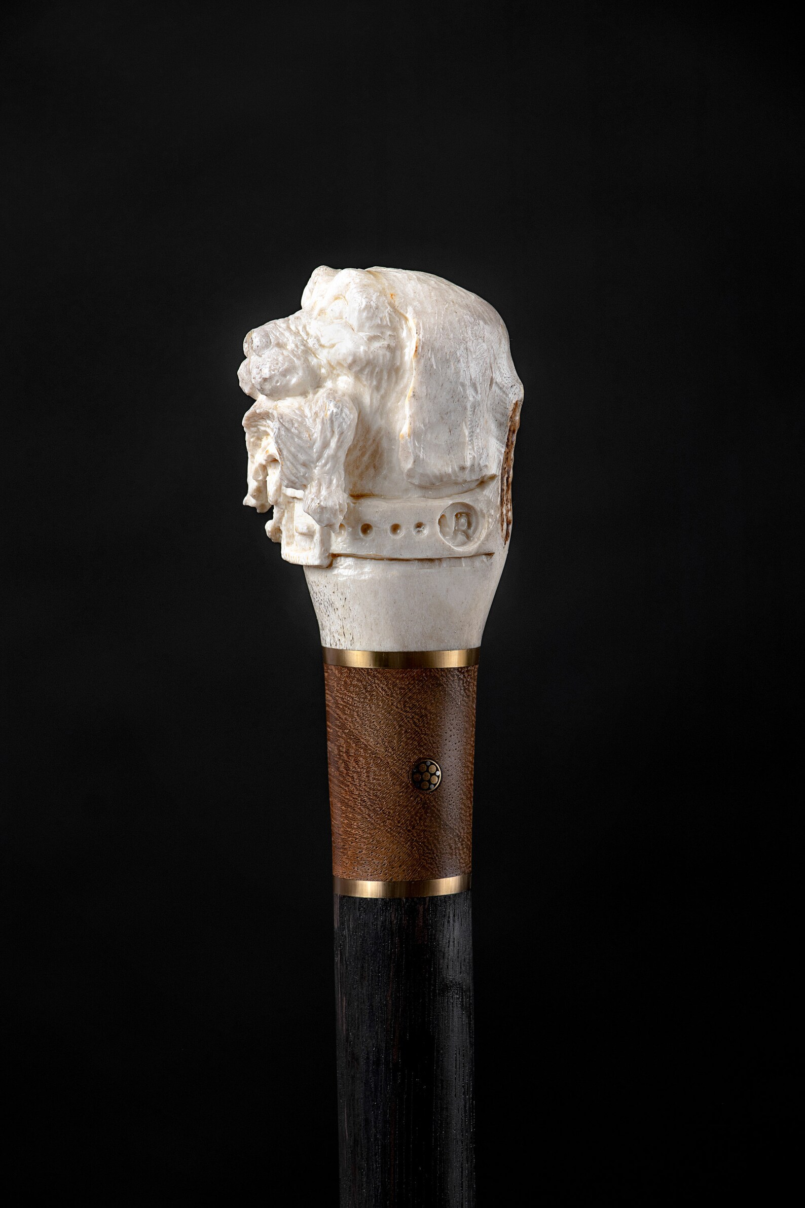 Walking Cane Bone Dog Hand Carved Bone Cane Knob, Signed by Artist ...
