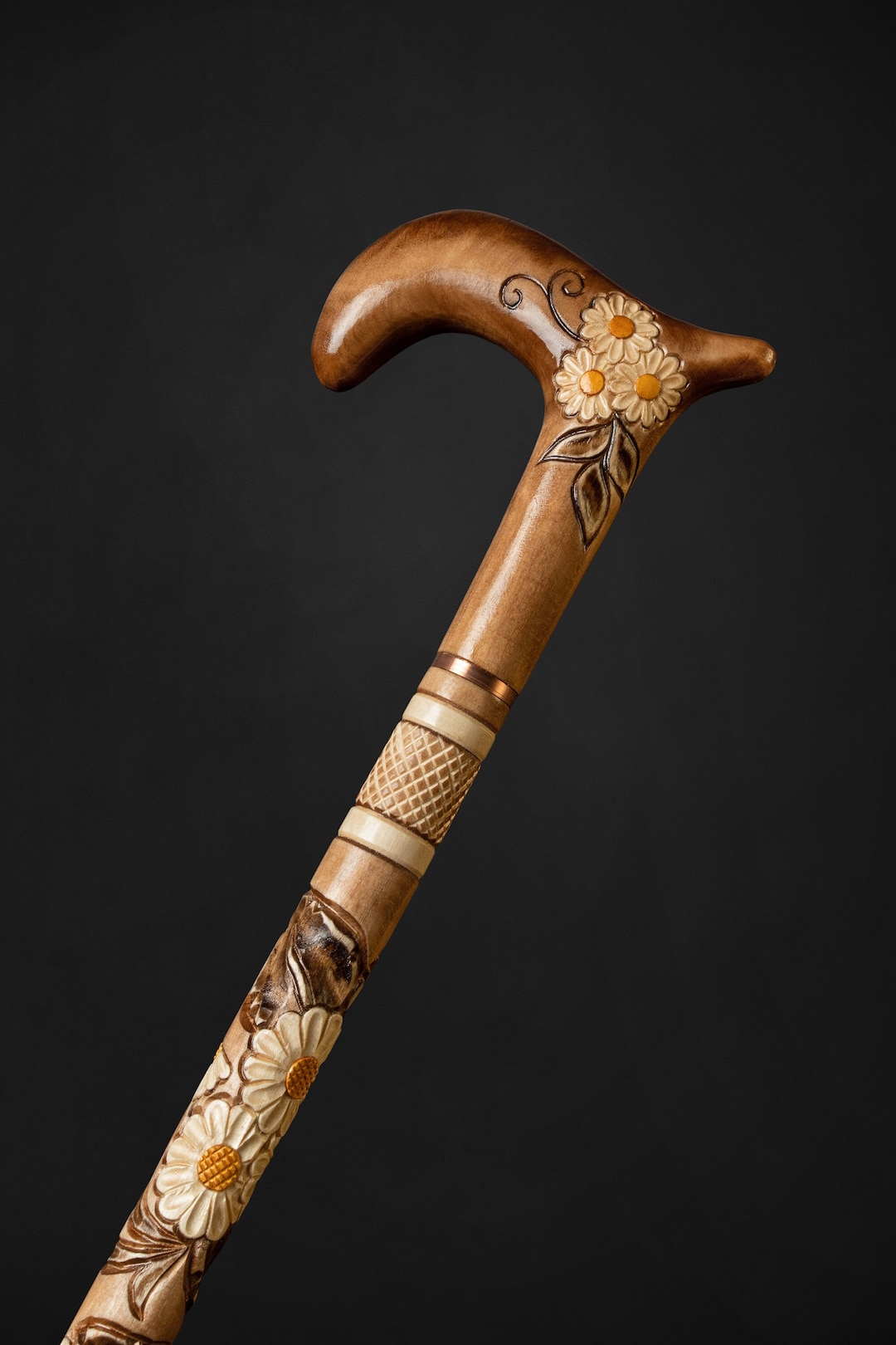 Walking Cane for Ladies Chamomile Flower, Hand-carved Pretty Cane With ...