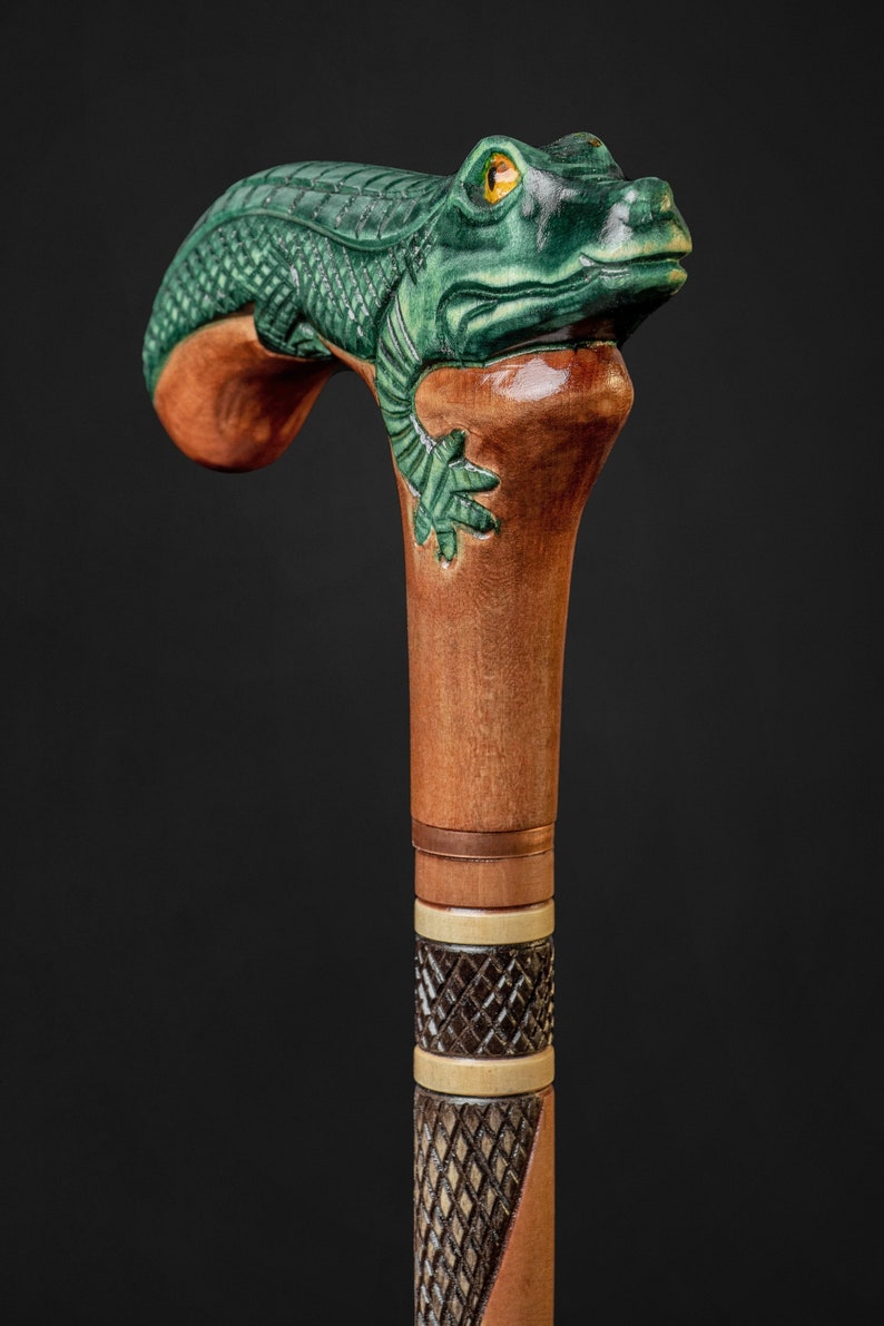 Walking Cane for Men's Fancy Handle Alligator Crocodile Wooden Walking ...