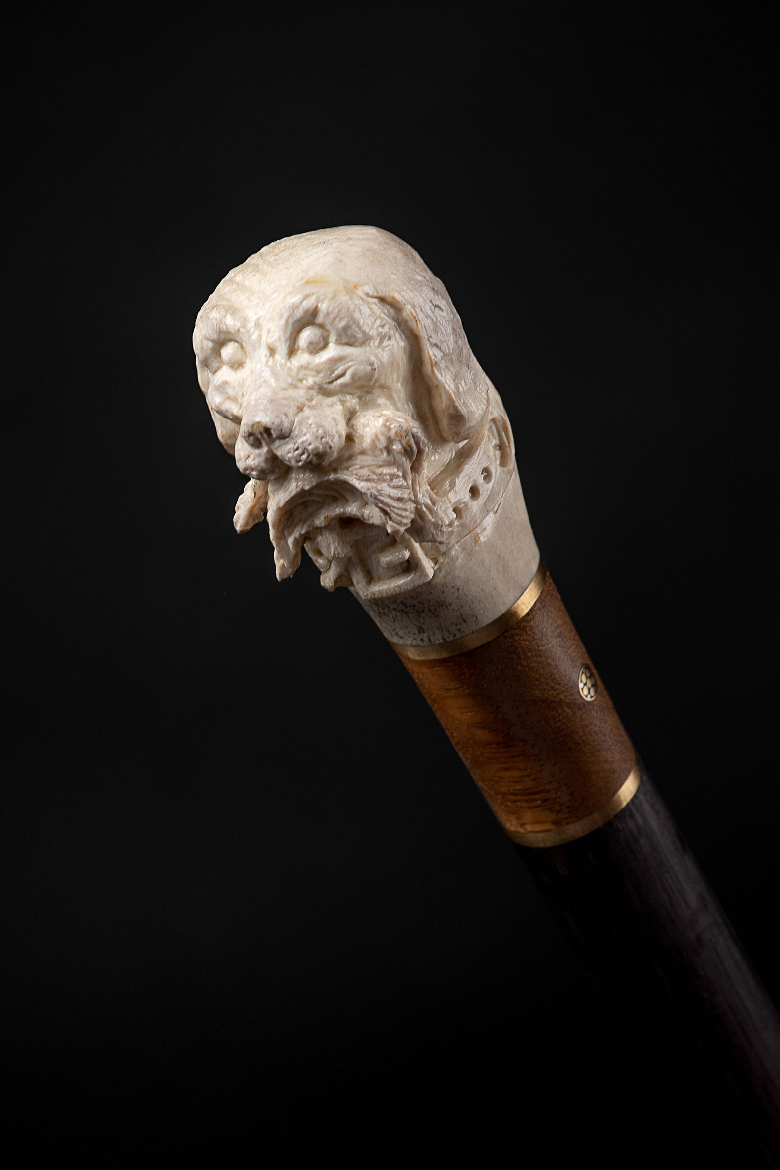 Walking Cane Bone Dog Hand Carved Bone Cane Knob, Signed by Artist ...