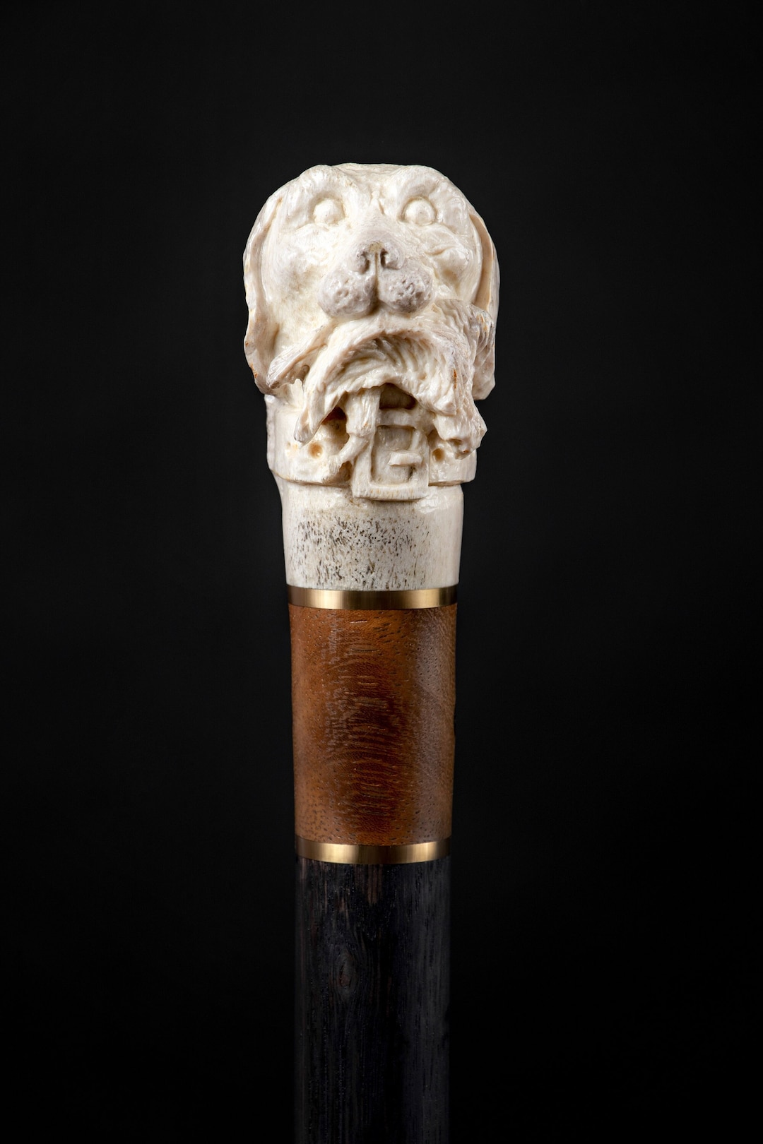 Walking Cane Bone Dog Hand Carved Bone Cane Knob, Signed by Artist ...