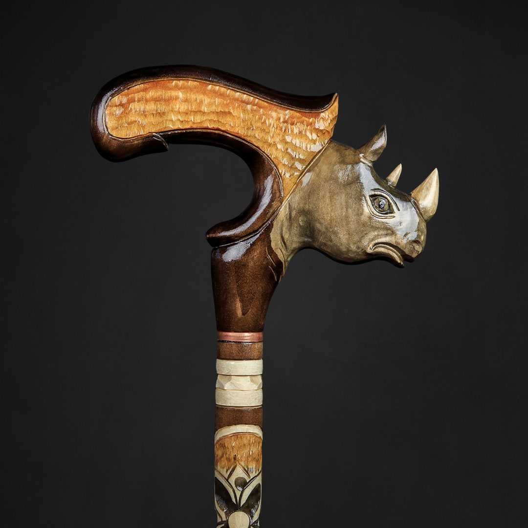 Elegant African Rhino-themed Fancy Walking Stick for Men With ...