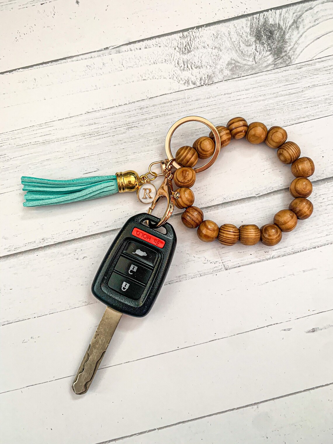 Wood Bead Keychain Wooden Bangle Key Chain Large Bead | Etsy