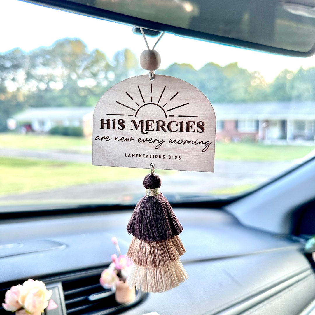 BIBLE CAR CHARM | Rear View Mirror Hanger | Inspirational | His Mercies ...