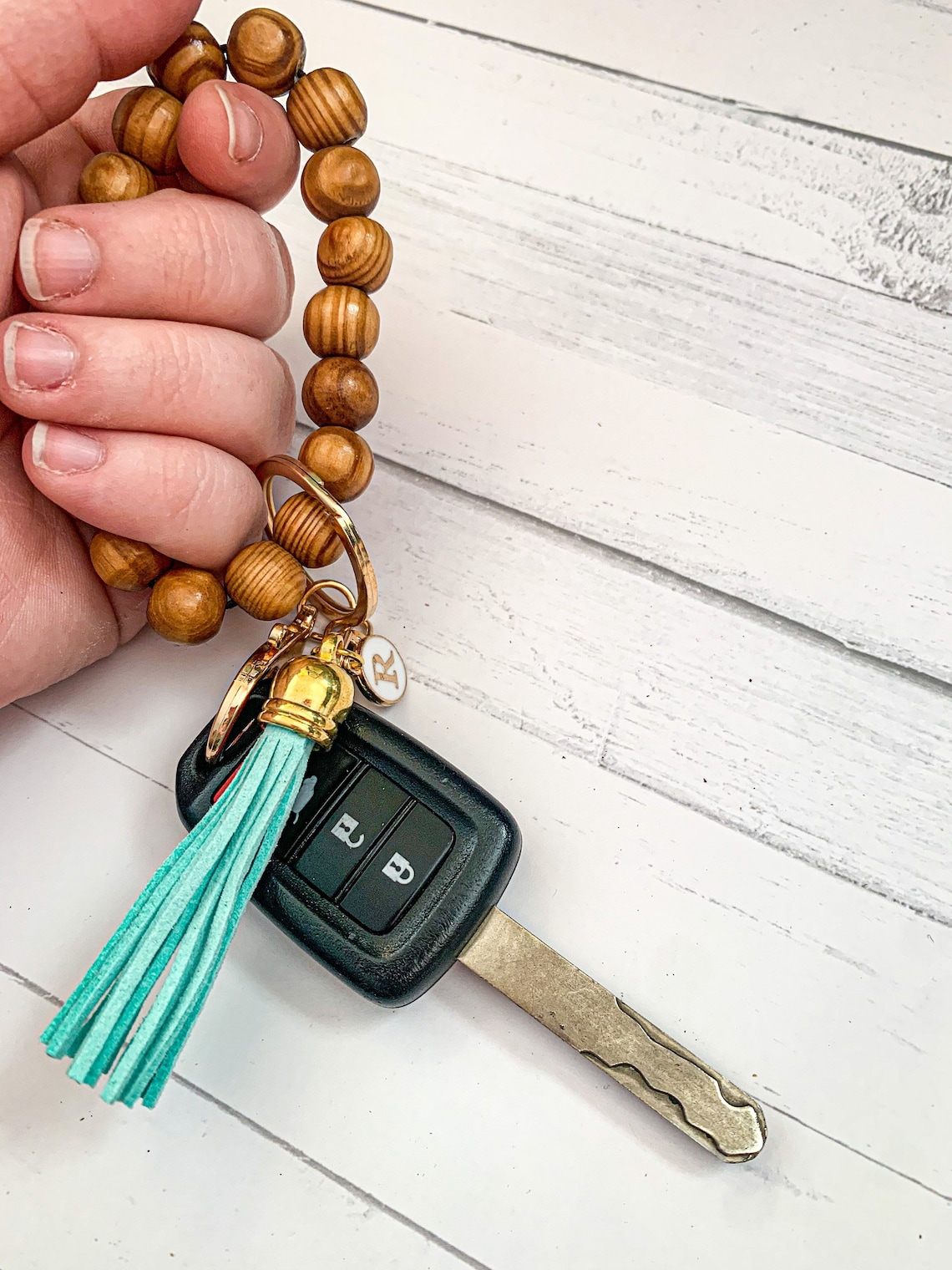 Wood Bead Keychain Wooden Bangle Key Chain Large Bead | Etsy