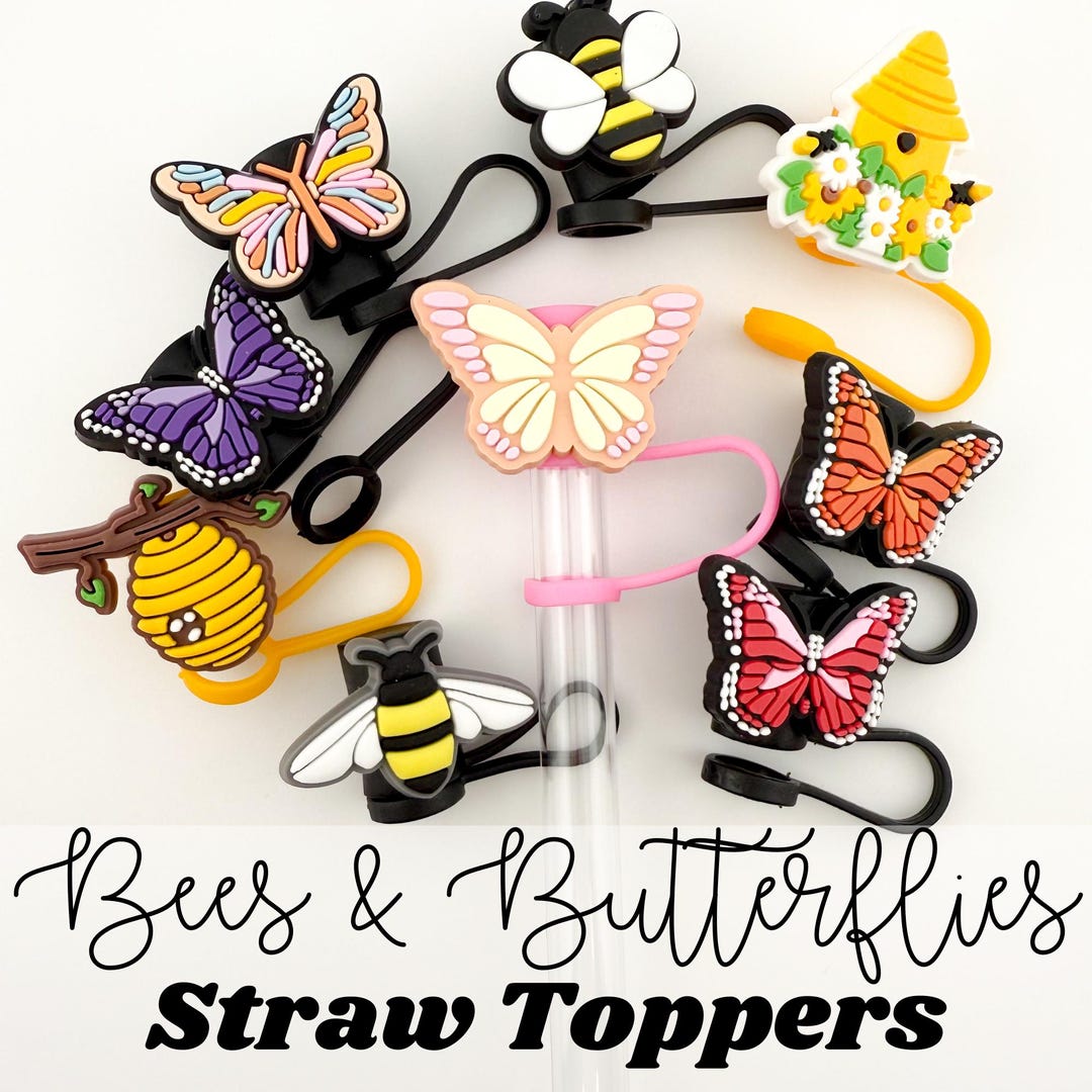 Bees & Butterflies STRAW TOPPERS | Tumbler Accessories | Gifts for Her ...