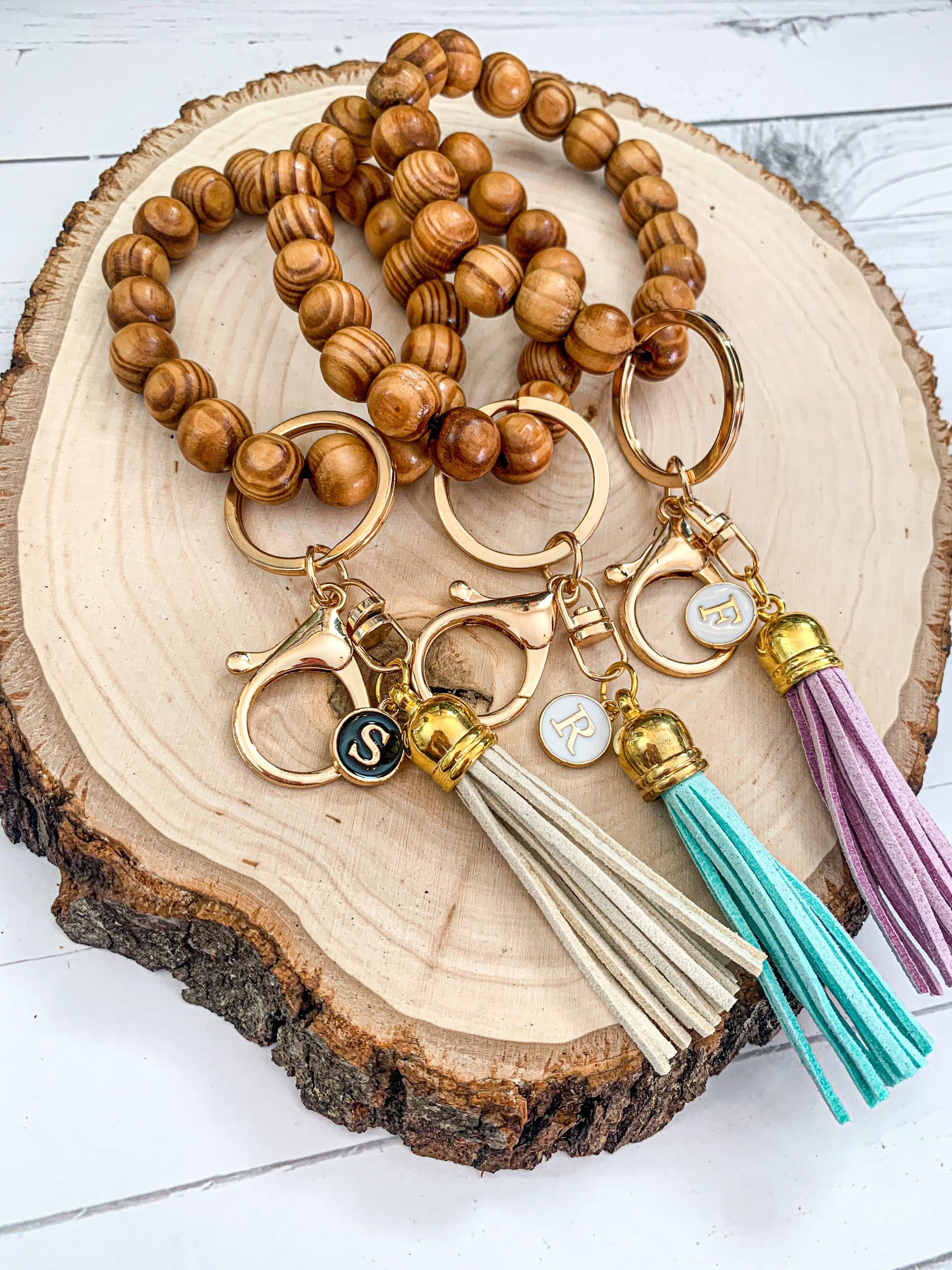 Wood Bead Keychain Wooden Bangle Key Chain Large Bead | Etsy