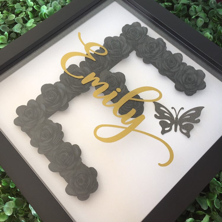 Initial Flower Shadow Box Personalised Flower Frame | Etsy
