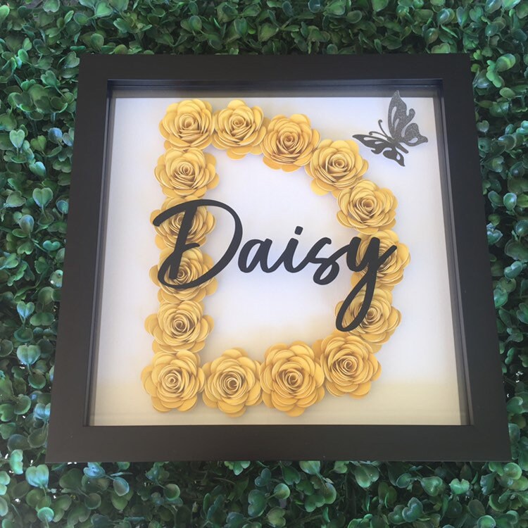 Initial Flower Shadow Box Personalised Flower Frame | Etsy