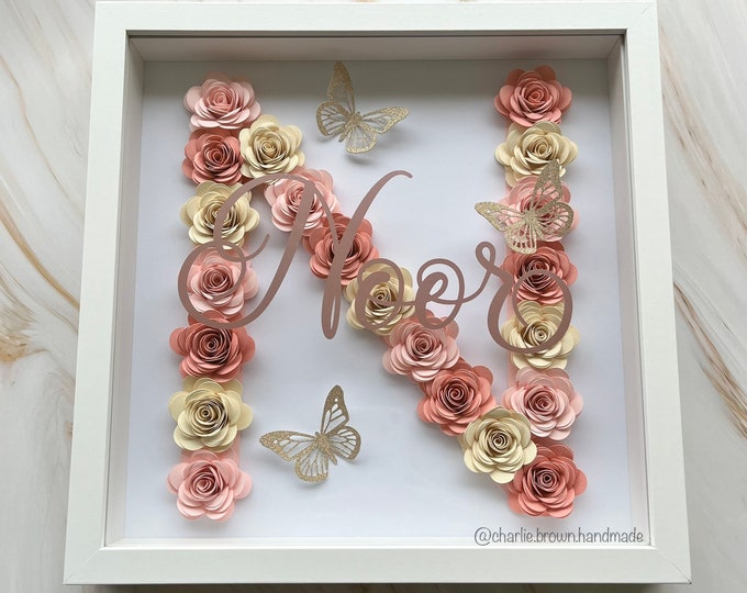 Initial Flower Shadow Box Personalised Flower Frame - Etsy Australia