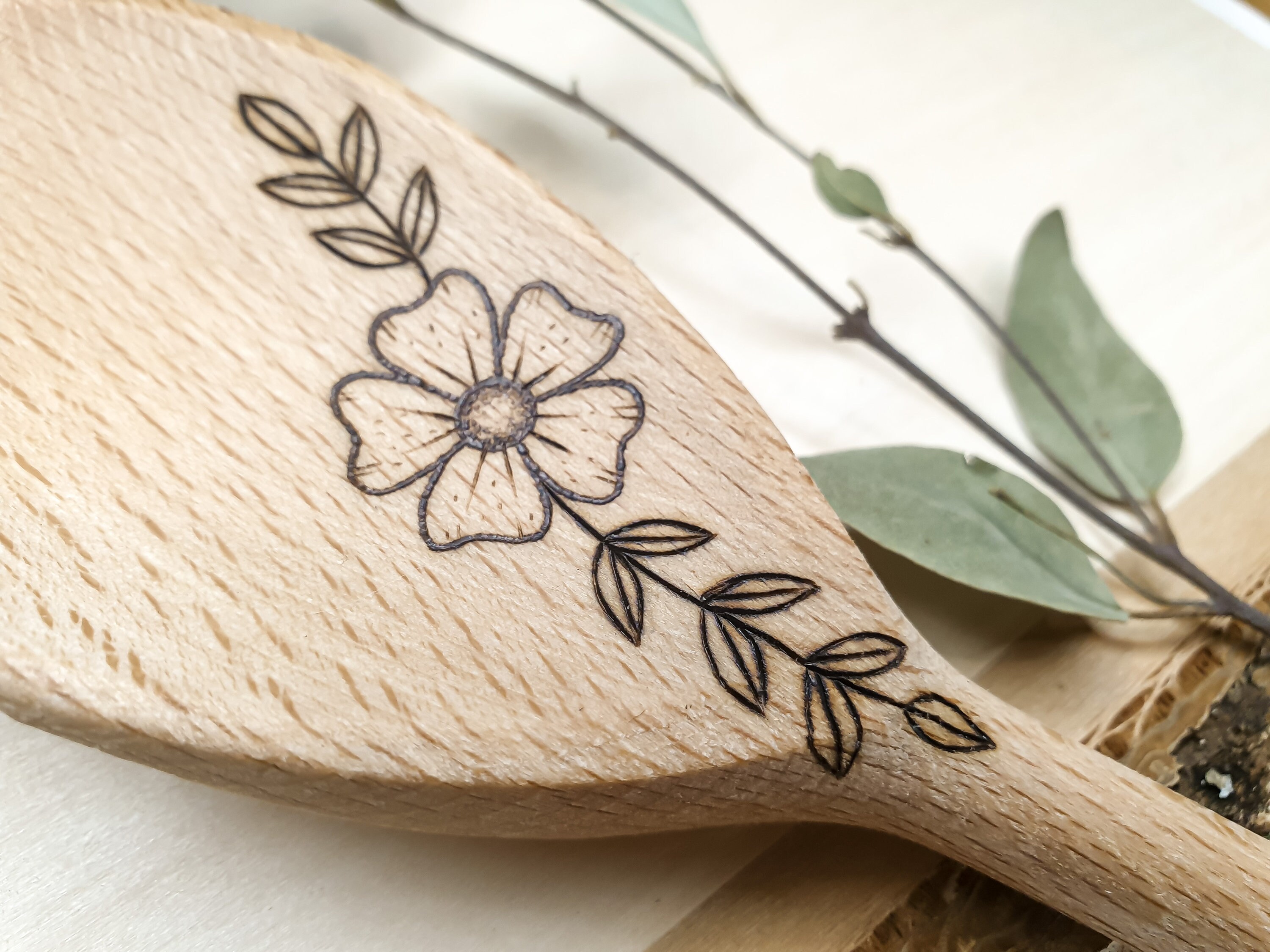 Floral Wooden Spoon Spatula Hand-burned Pyrography Natural - Etsy UK