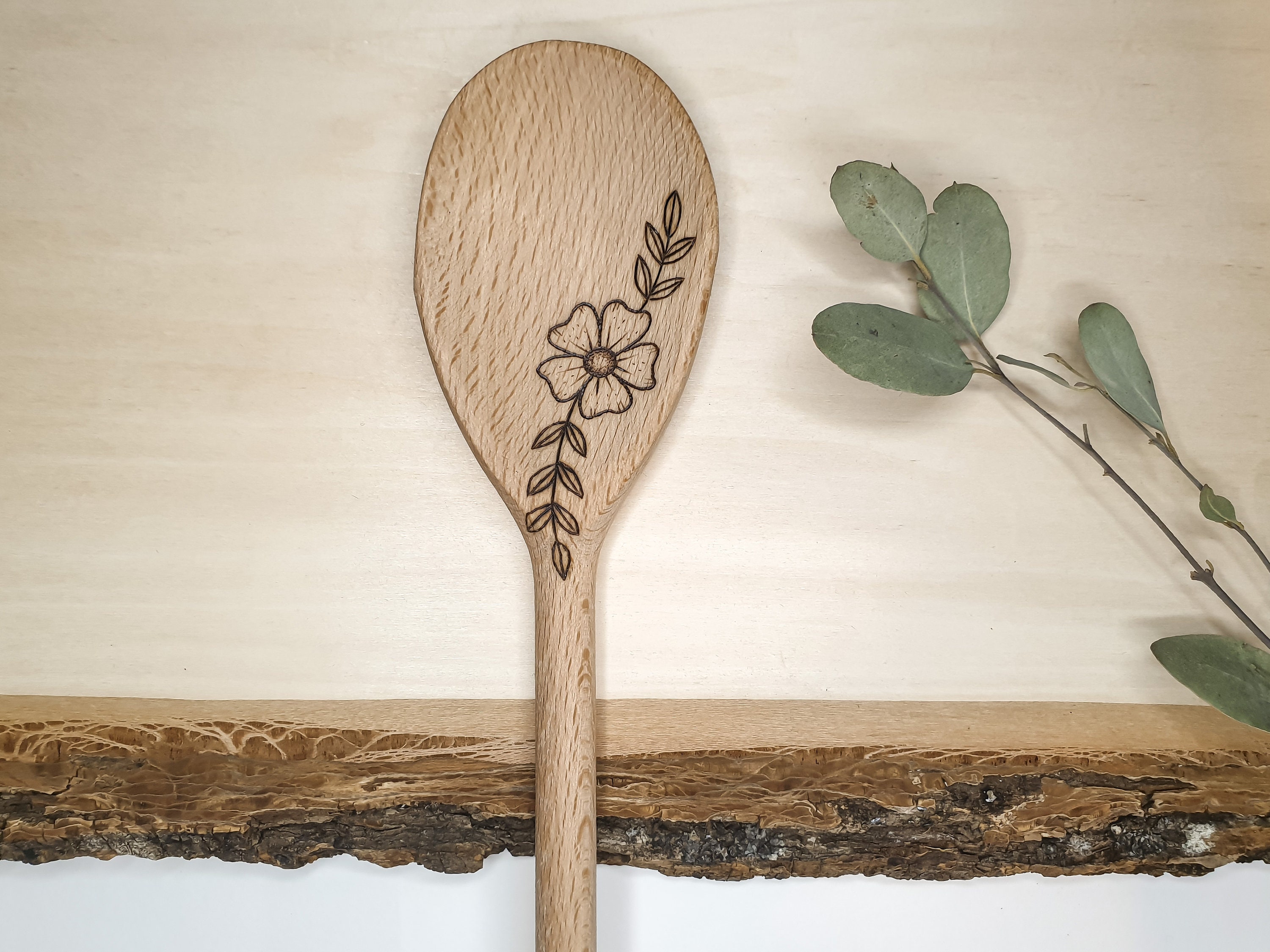 Floral Wooden Spoon Spatula Hand-burned Pyrography Natural - Etsy UK