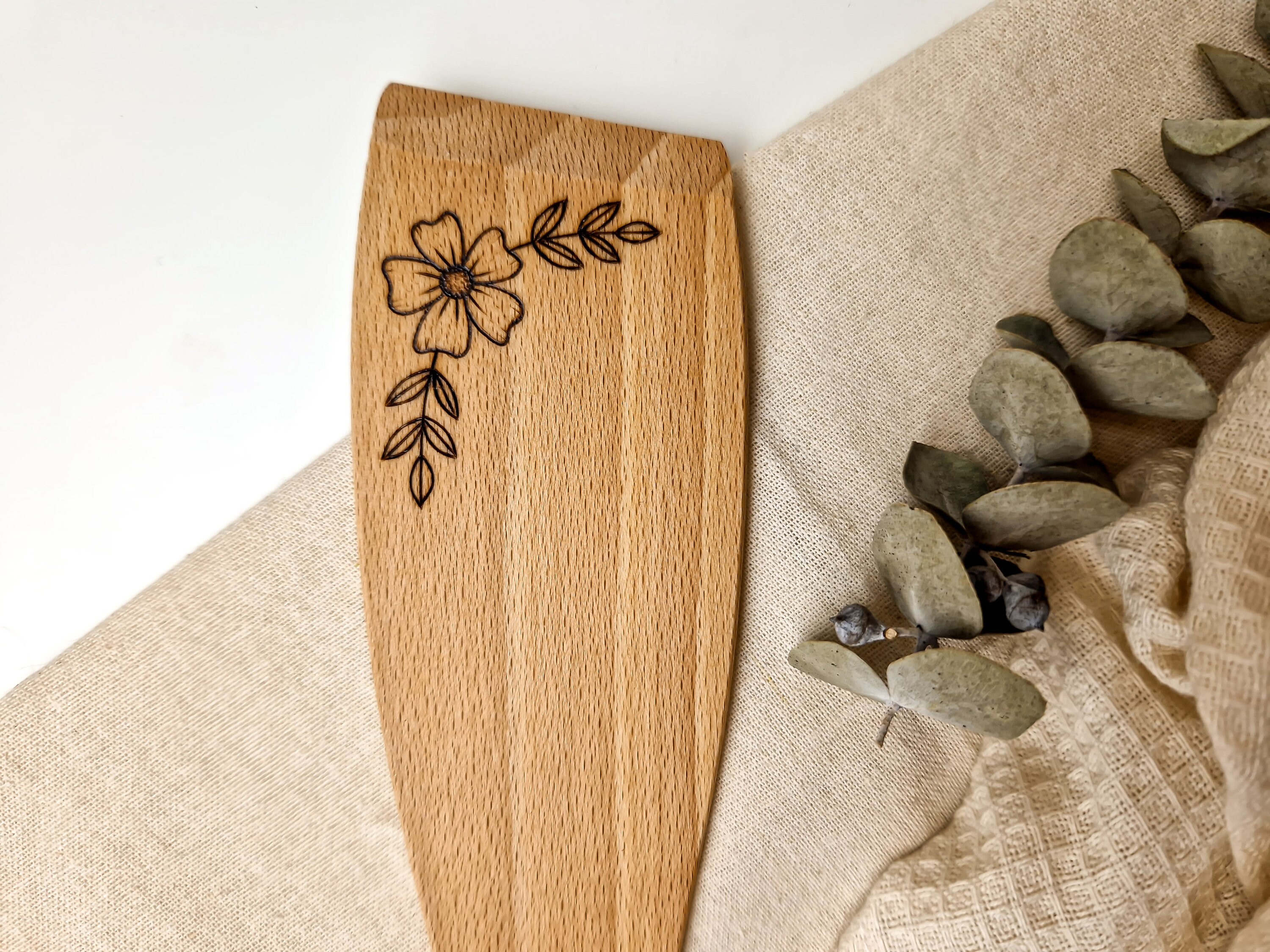 Floral Wooden Spoon Spatula Hand-burned Pyrography Natural Kitchen ...