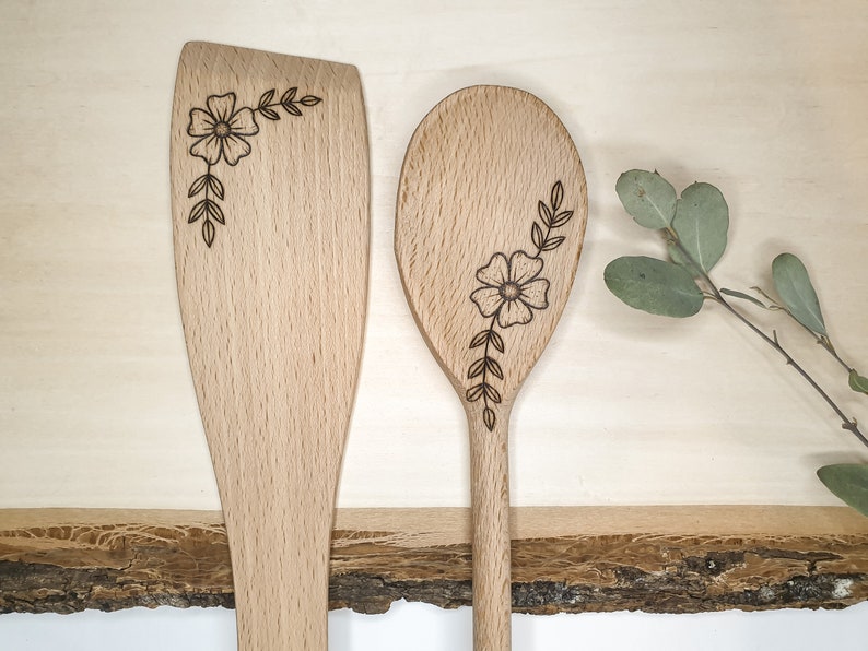 Floral Wooden Spoon Spatula Hand-burned Pyrography Natural - Etsy UK