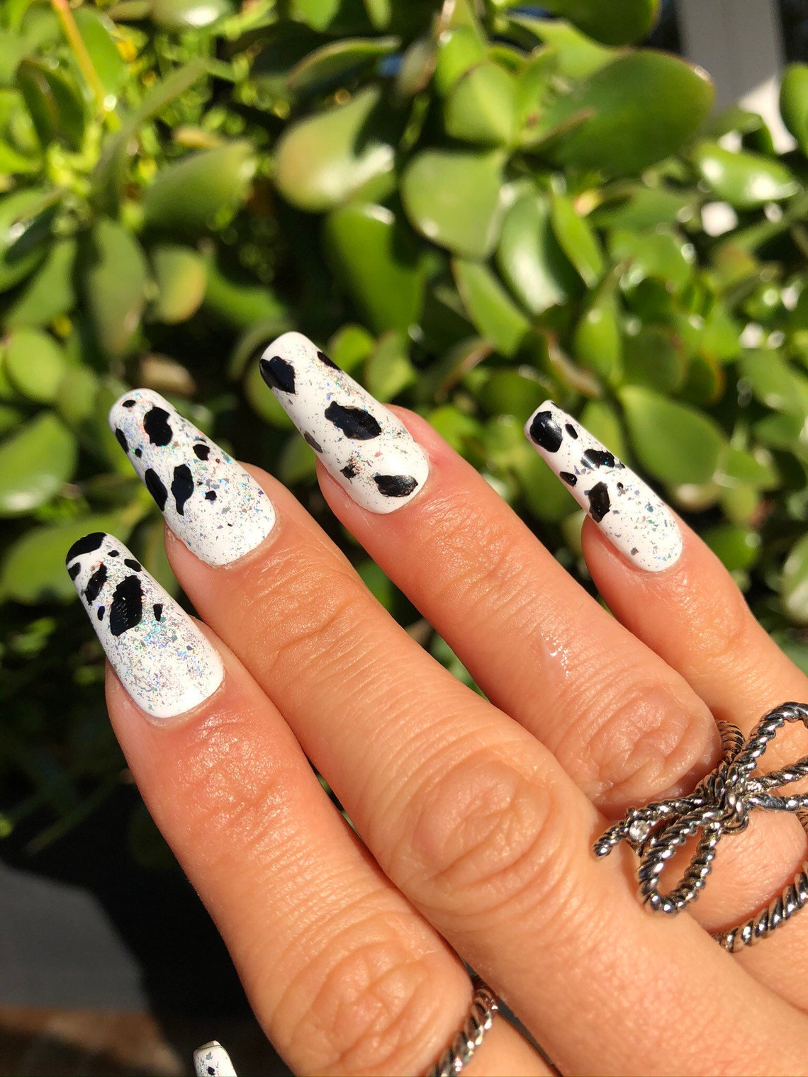 Cow Print Press on Nails With Holographic Flakes - Etsy