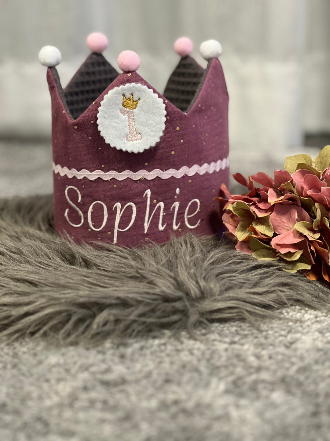 Birthday Crown berry Love With Name and Number Buttons optional - Etsy