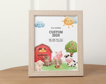 Editable Custom Sign Farm Animals Sign Boy Barnyard Birthday ...