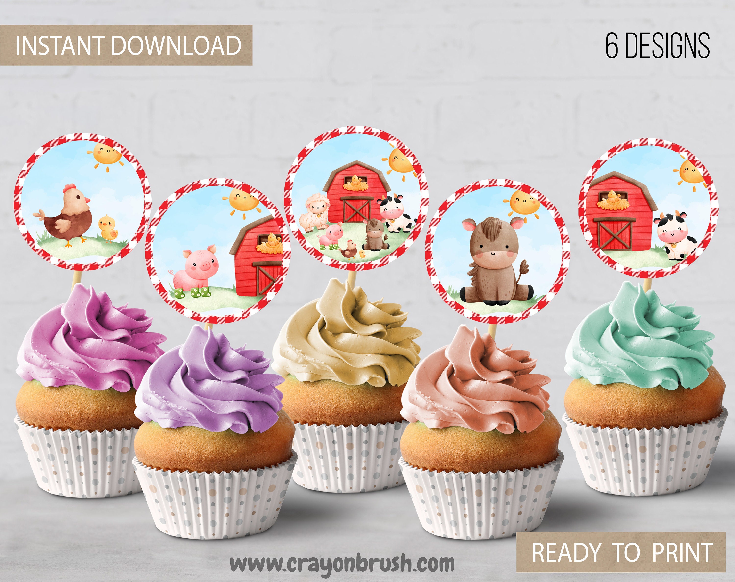 Barnyard Birthday Cupcake Toppers Favor Tags Farm Birthday - Etsy