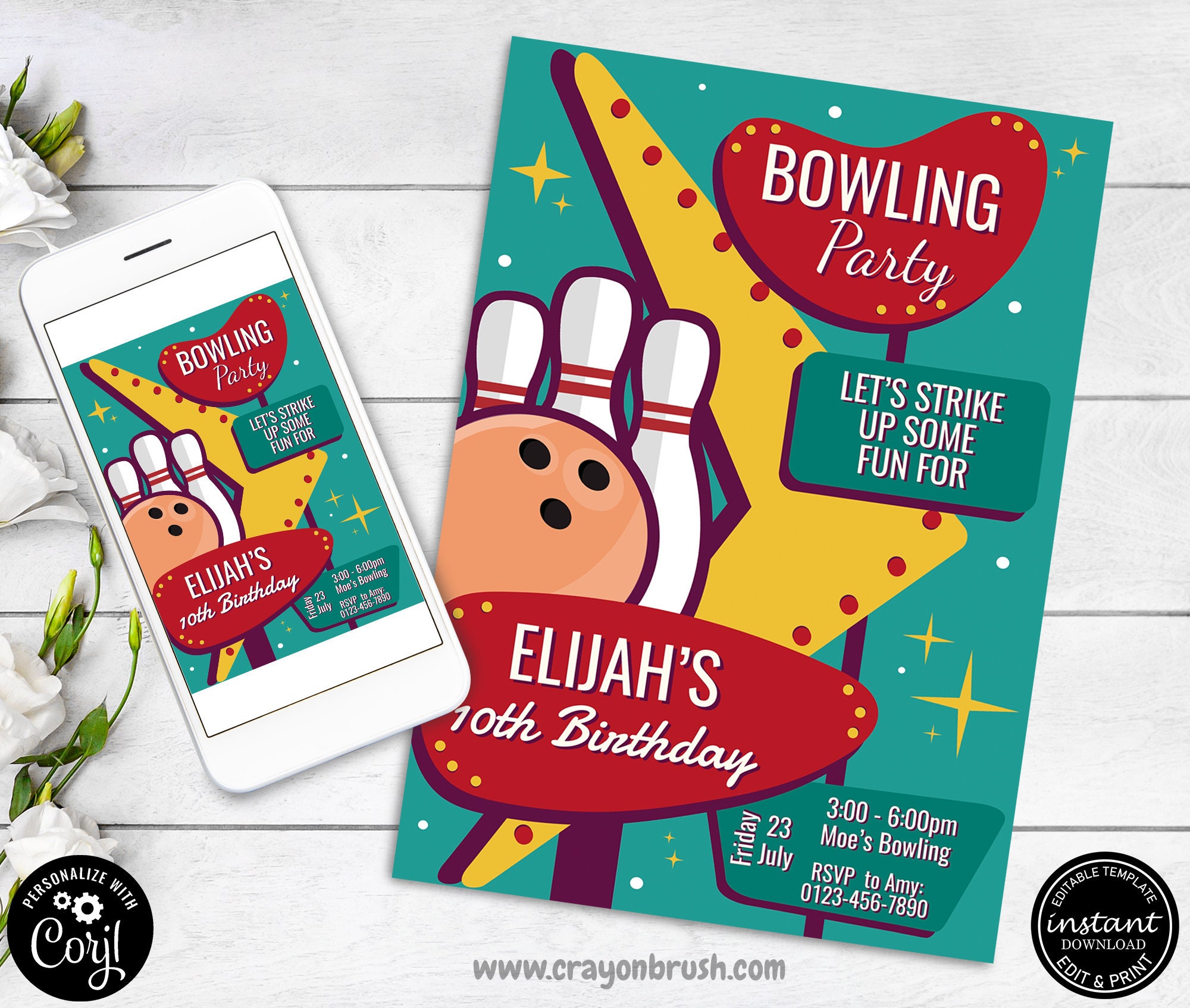 Editable Bowling Birthday Invitation, Strike up Some Fun Boy Bowling ...