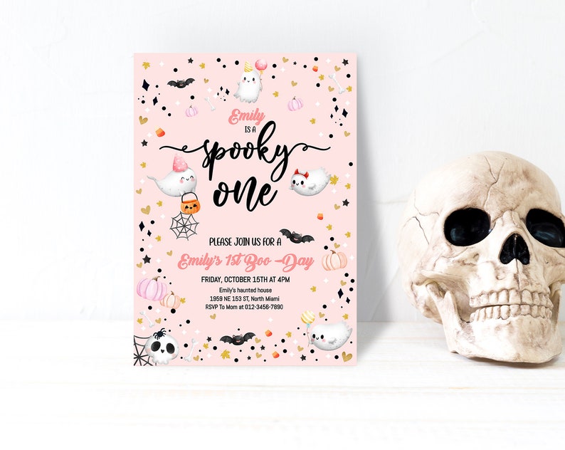 Editable Spooky Thank You Card Pink Halloween Ghost Birthday - Etsy