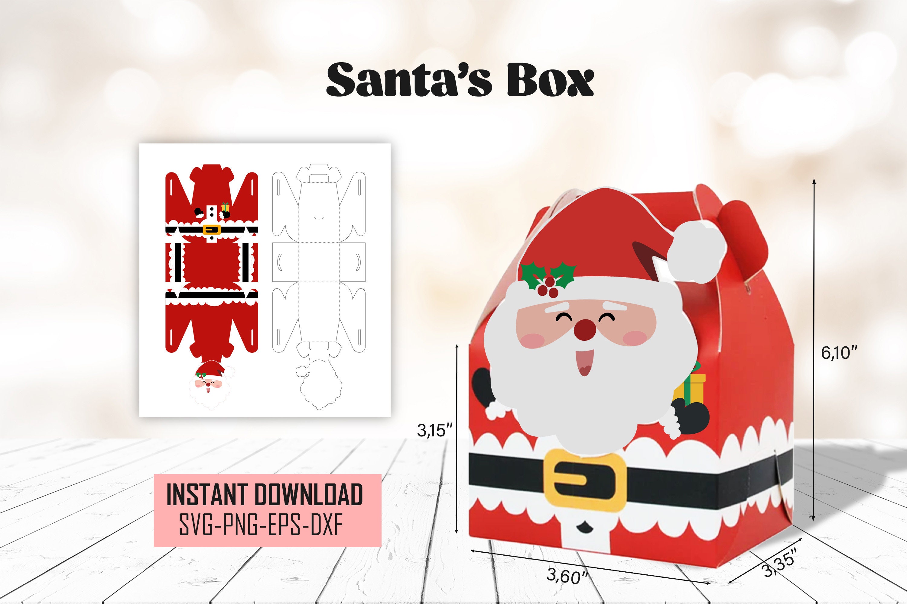 Santa Box Svg, Santa Box Template, Gift Box Svg Download, Christmas ...
