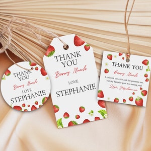 Editable Strawberry Birthday Favor Tag, Printable Strawberry Birthday ...