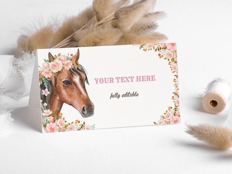 Editable Horse Thank You Card Note Girl Birthday Party Cowgirl ...