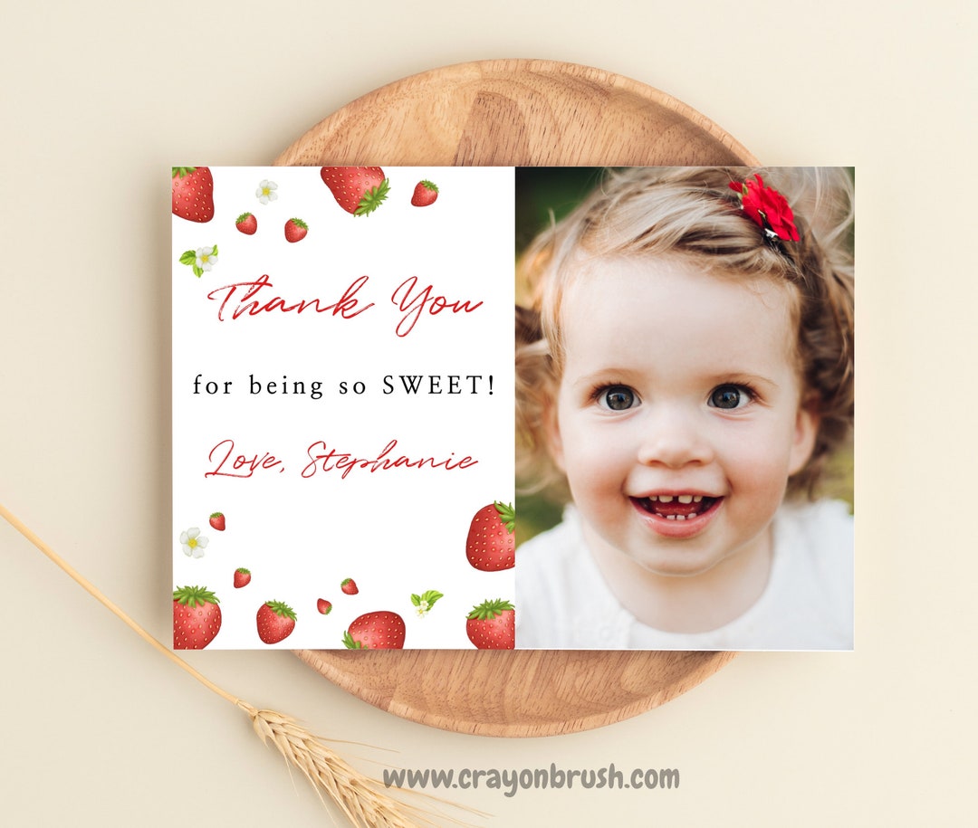 Editable Strawberry Thank You Card Berry First Birthday Decor Favors ...