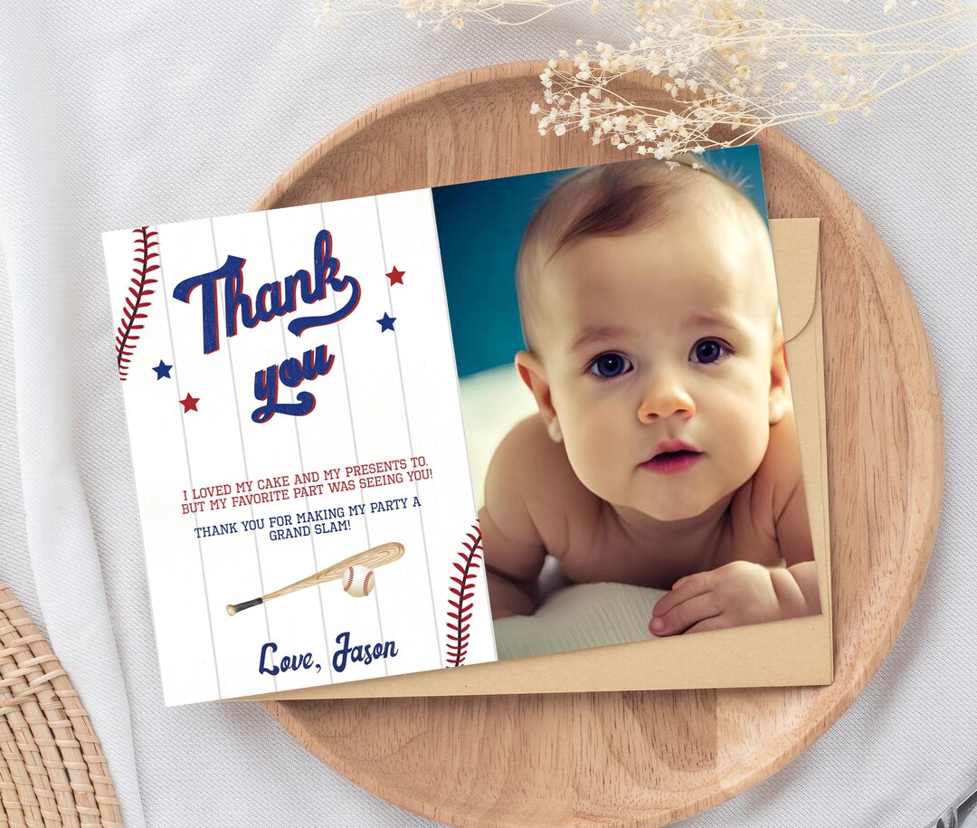 Rookie of the Year First Birthday Thank You Card,baseball Thank You ...