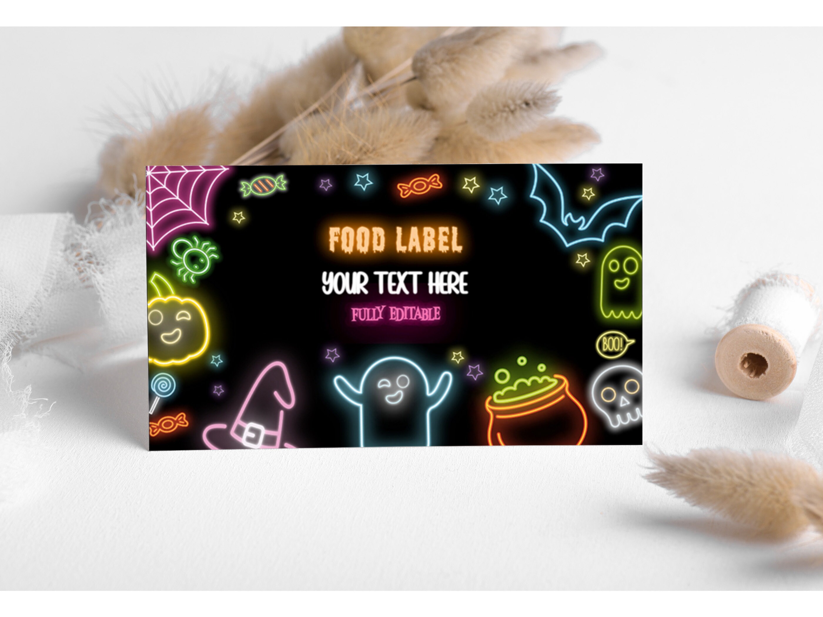 Editable Neon Halloween Water Bottle Labels Cute Spooky Neon - Etsy