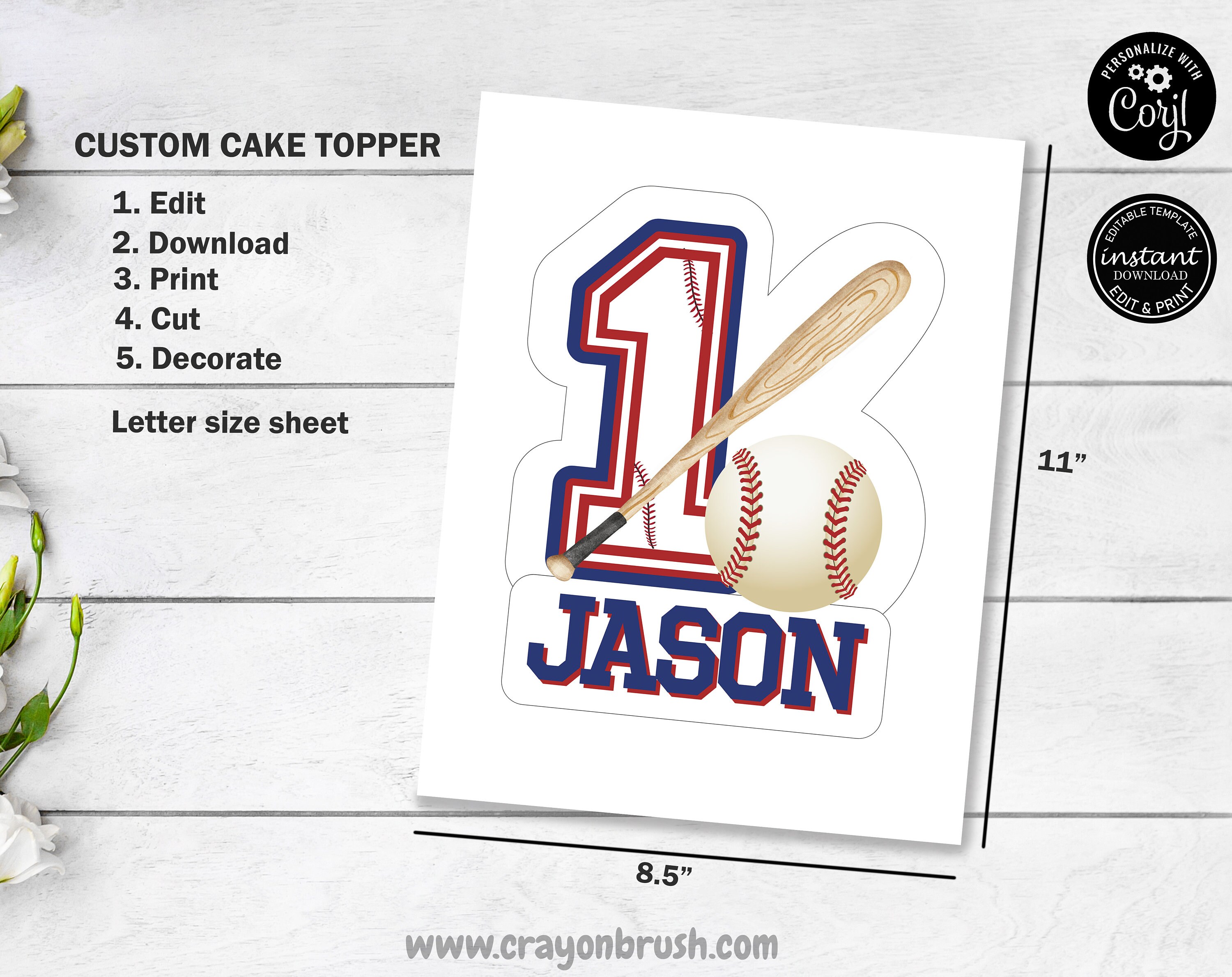 Rookie of the Year First Cake Topper, 1st Birthday Baseball Printable ...