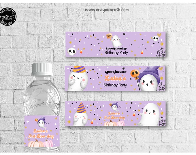 Editable Ghost Halloween Birthday Party Water Bottle Labels Ghost ...