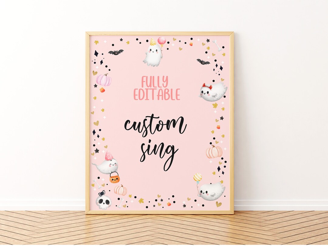 Editable Spooky Halloween Ghost Custom Sign Cute Pink Ghost - Etsy