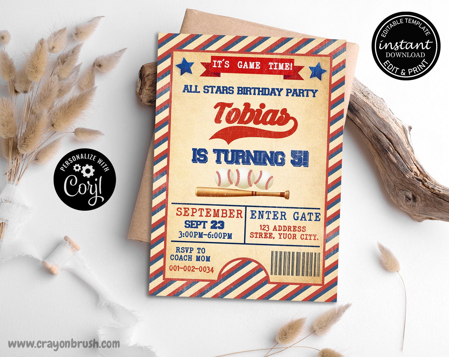 Editable Baseball Invitation, Baseball Birthday Invitation, Baseball ...