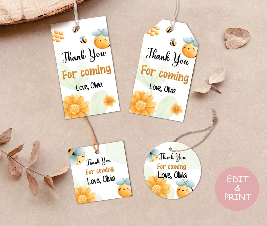 Bee Favor Tags, Editable Tags, Printable Favor Tags, 1st Bee-day ...
