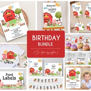 Editable Farm Animals Thank You Card Red Gingham Farm Birthday Boy ...