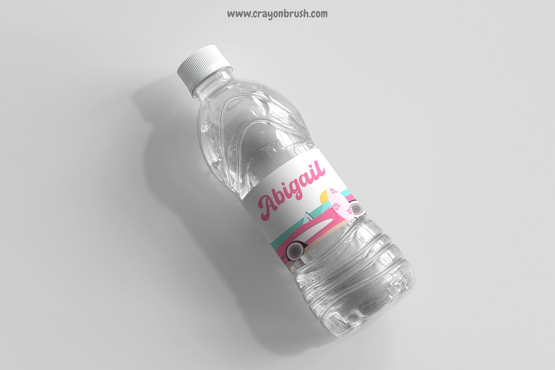 Surf Birthday Water Bottle Labels Template, Retro Party Favors,retro ...
