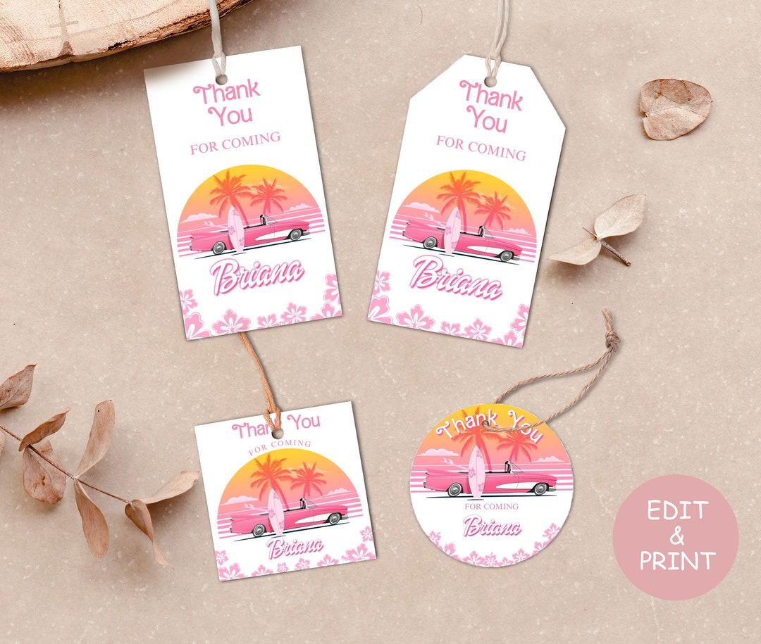 Editable Retro Surf Favor Tags, Malibu Party Decorations,gift Tags ...