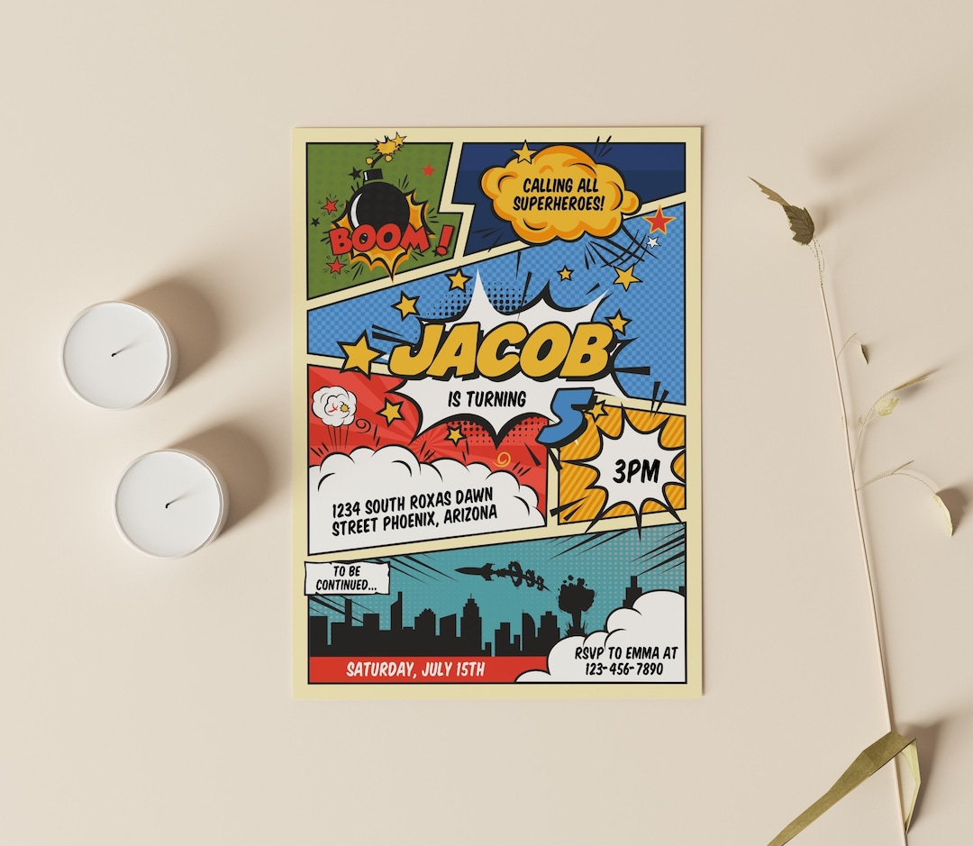 Superhero Invitation, Comic Birthday Party Invitation, Editable ...