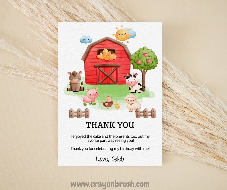 Editable Farm Animals Thank You Card Red Gingham Farm Birthday - Etsy